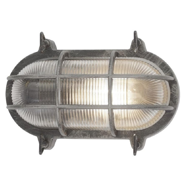 Antique Black Silver Ribbed Glass Outdoor Oval Bulkhead Wall Light ...