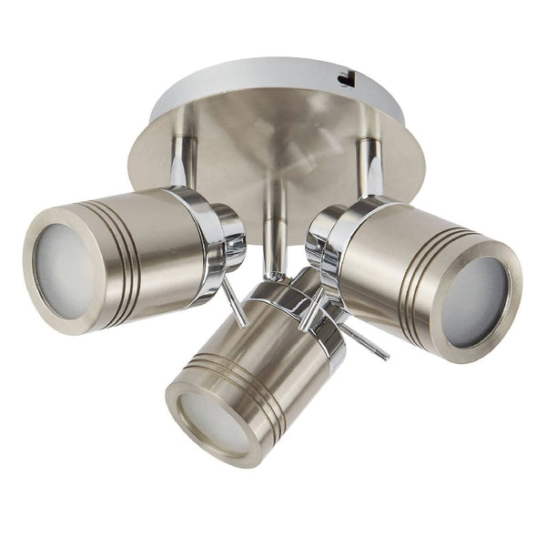 Satin Silver Bathroom Vintage 3 Lamp Round Plate Ceiling Spotlight IP4 ...