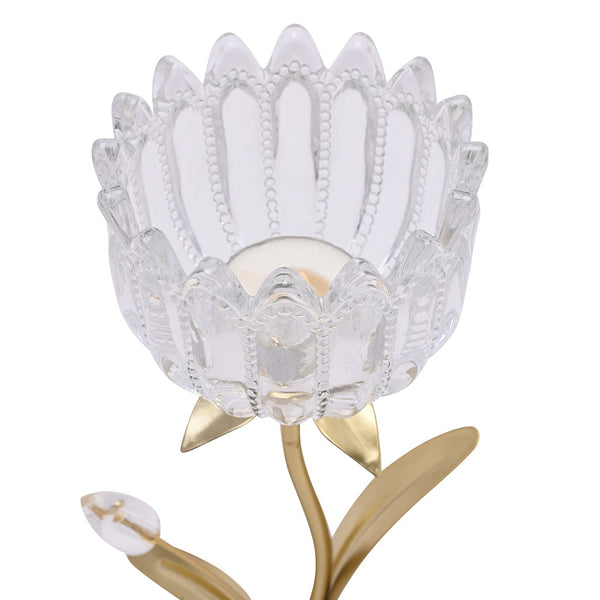 Britalia Gold Metal and Clear Glass Single Stem Flower Tea Light Candl ...