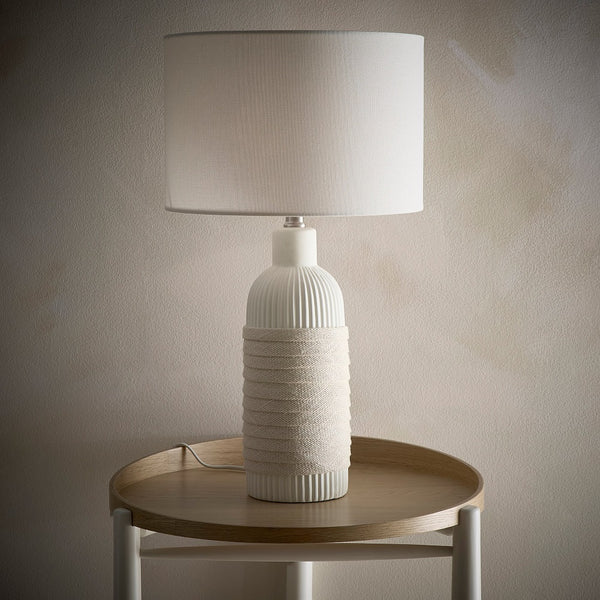 Britalia Cream Ribbed Ceramic with Rope Design Modern Cylinder Table ...
