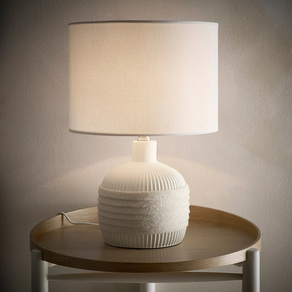 Britalia Cream Ribbed Ceramic with Rope Design Modern Table Lamp with ...