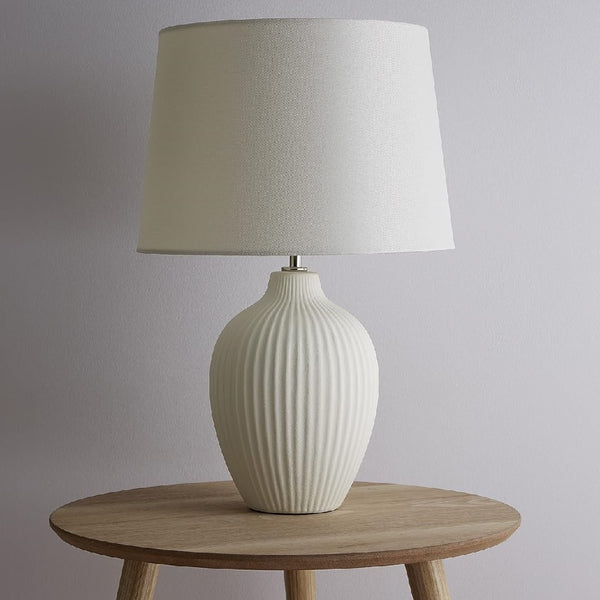 Cream Ribbed Ceramic Modern Table Lamp with Cream Drum Shade 51cm ...