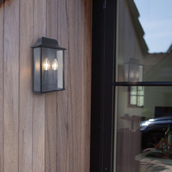 Britalia Black Outdoor Vintage Flush Coach Lantern 2 Lamp Wall Light ...