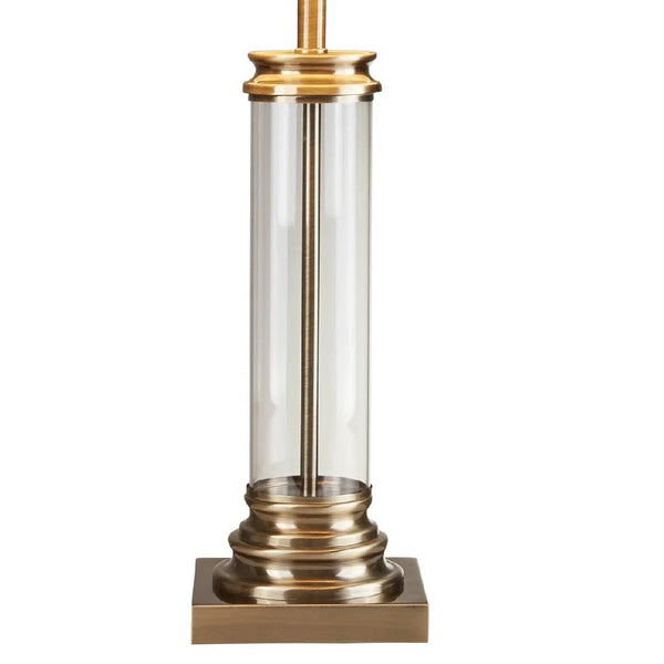 Antique Brass Clear Glass Column Vintage Table Lamp Cream Shade 63cm ...