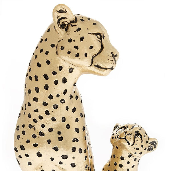 Gold Metallic Effect Parent Cheetah & Baby Cub Animal Figurine 25cm ...