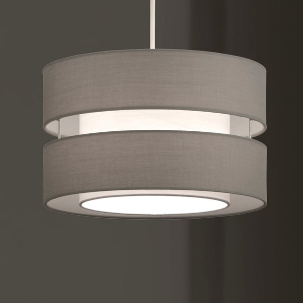 Britalia Grey Fabric Double Layer Retro Easy Fit Drum Pendant Shade 30 ...